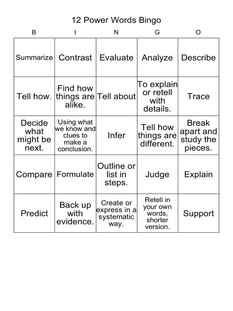 12 Words Bingo | PDF | Inference | Logic