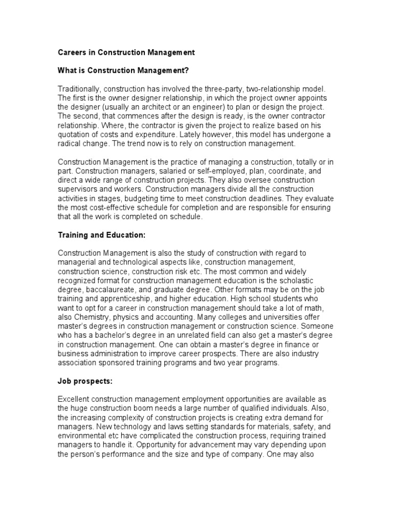 Careers in Construction Management | PDF | Construction Management ...