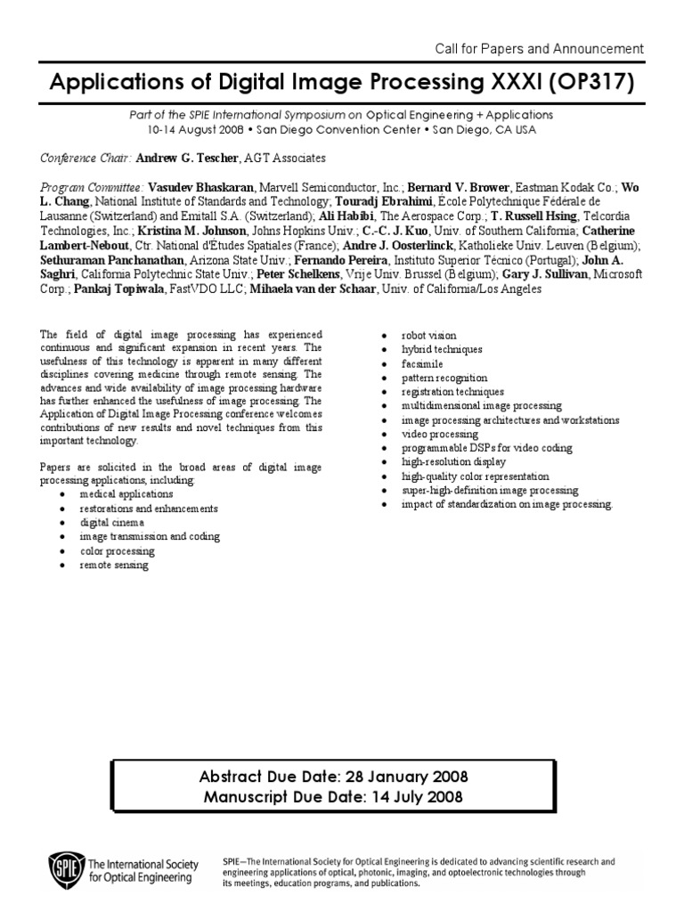 Applications of Digital Image Processing XXXI (OP317) | PDF | Spie ...