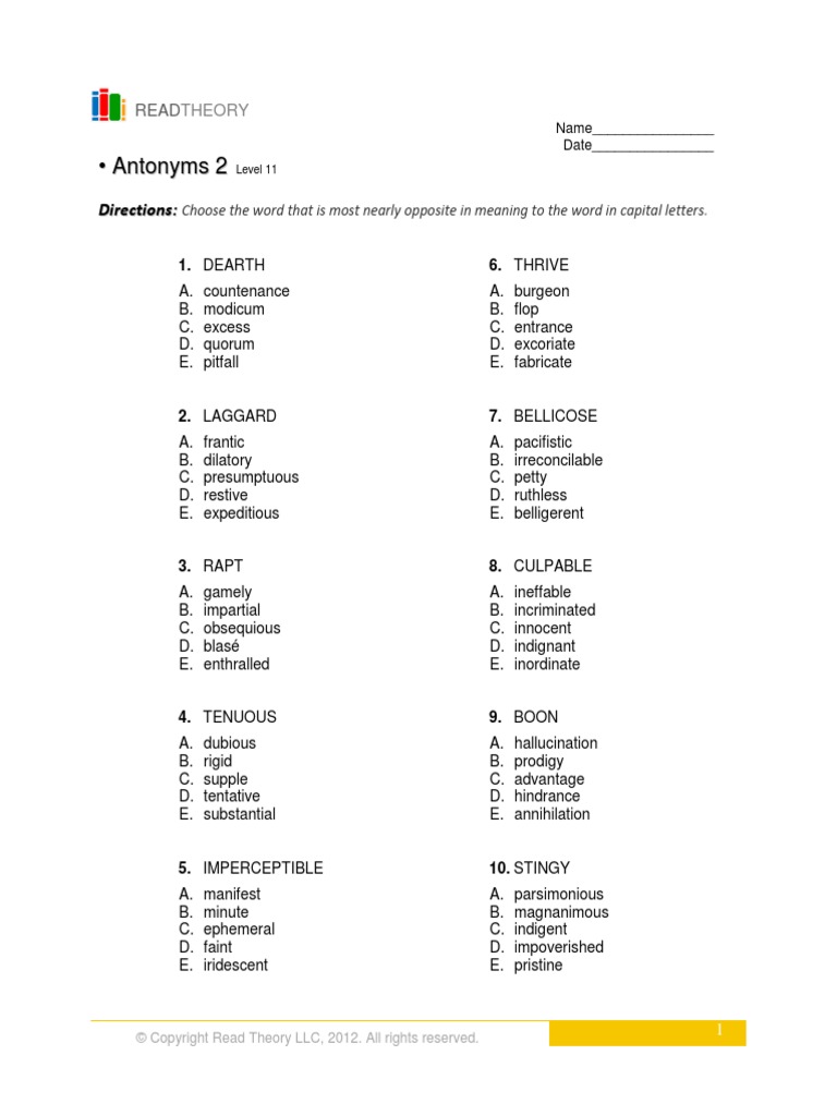 Level 11 Antonyms 2 | Interpretation (Philosophy) | Lexicology