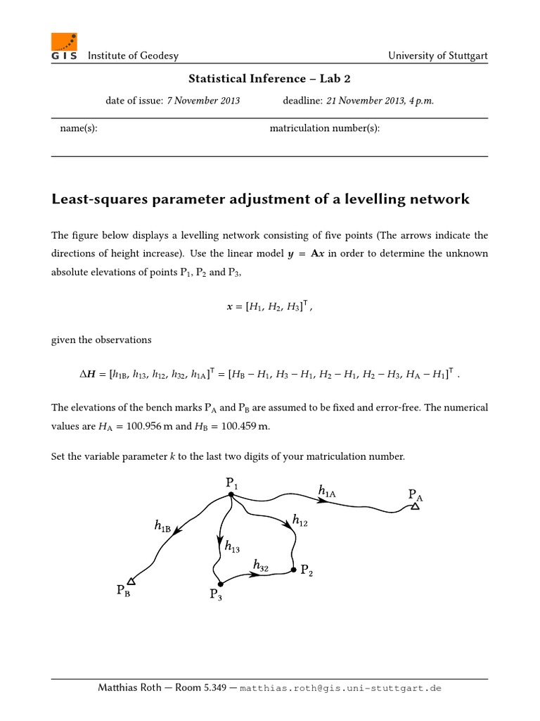 Least-Squares Parameter Adjustment of A Levelling Network: Statistical Inference - Lab 2 | PDF ...