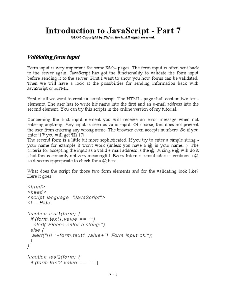 Introduction To Javascript Part 7 Validating Form Input Pdf Web 7572