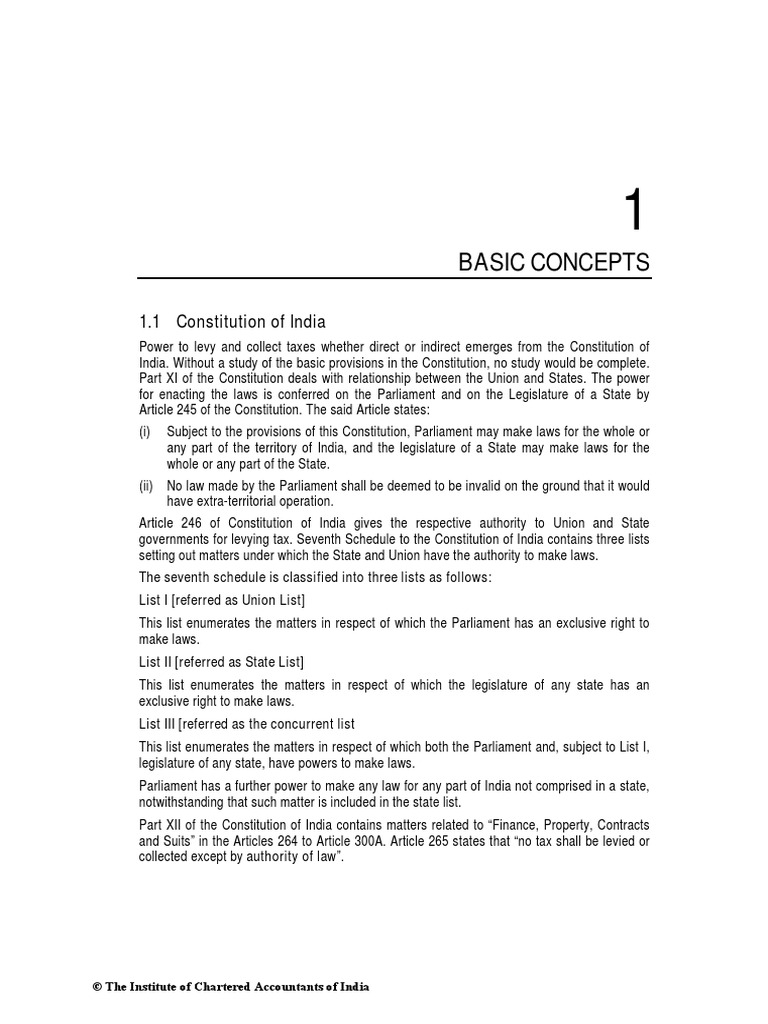 Basic Concepts: 1.1 Constitution of India | PDF | Excise | Taxation