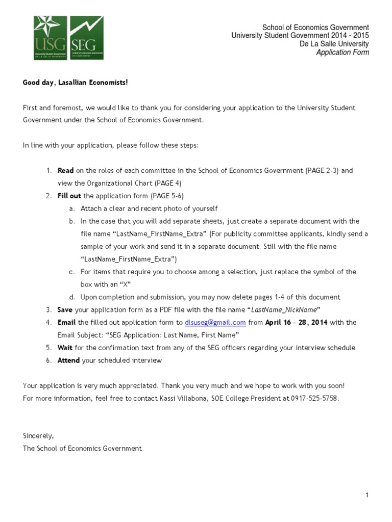 SEG 1415 Application Form | PDF | Economics | Communication