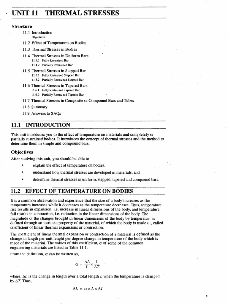 Unit 11 Thiermal Stresses: Structure | PDF | Thermal Expansion | Stress ...