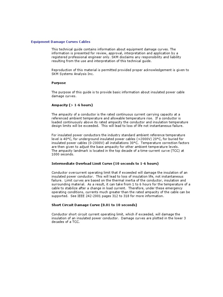 Insulated Power Cable Damage Curves | PDF | Electrical Conductor ...