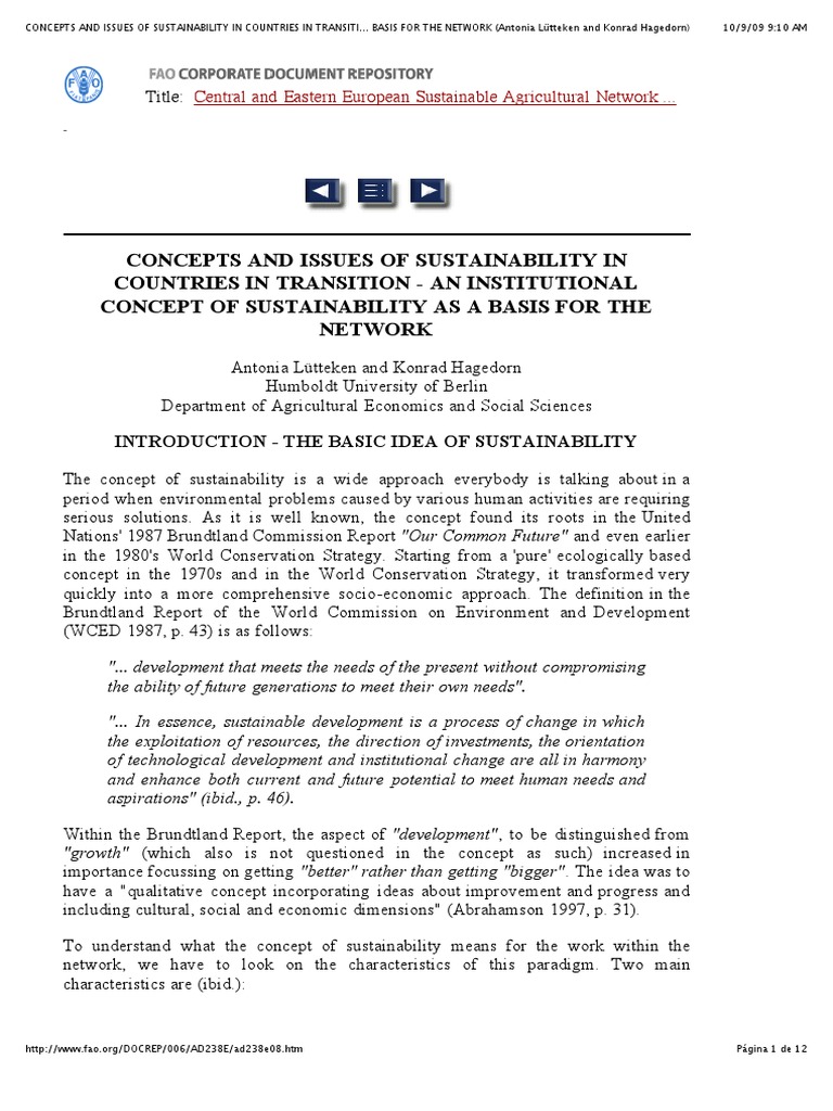 Concepts and Issues of Sustainability in Countries in Transition - An ...