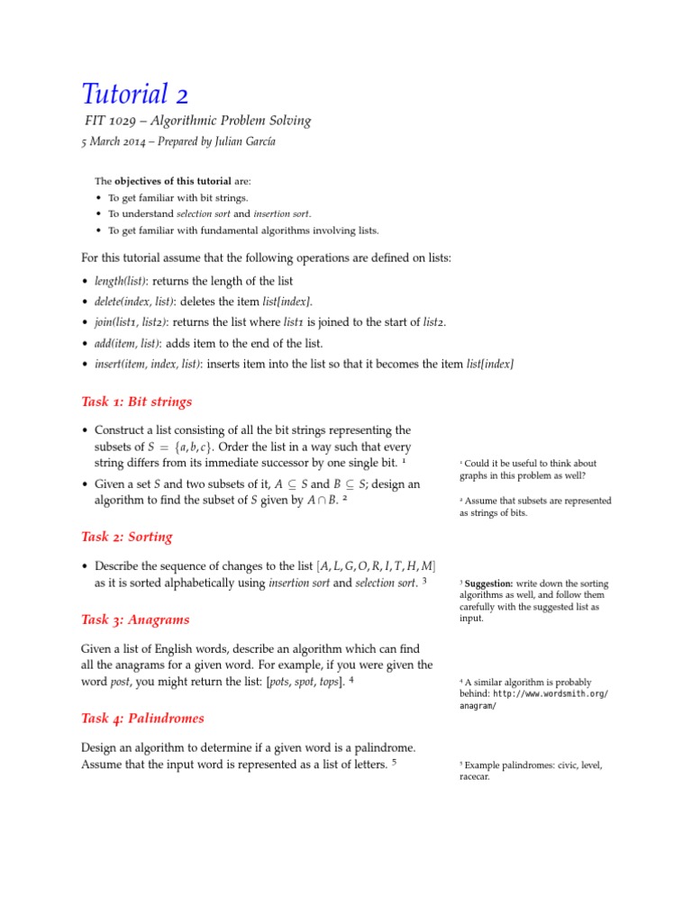 Tutorial 2: FIT 1029 - Algorithmic Problem Solving | PDF