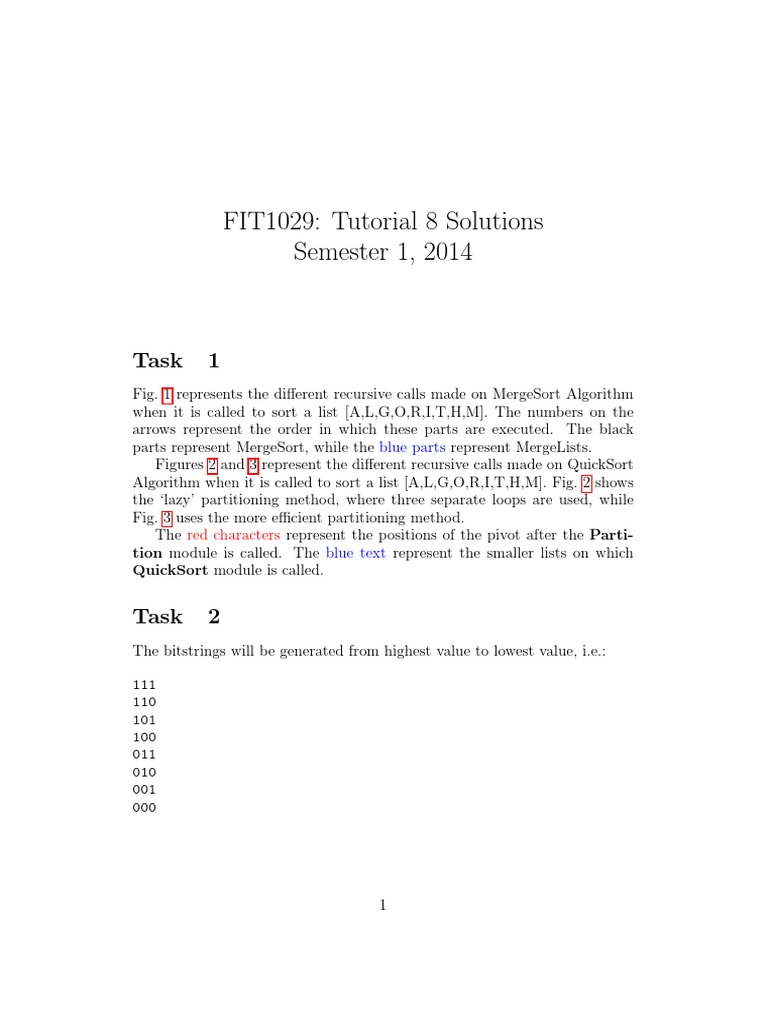 FIT1029: Tutorial 8 Solutions Semester 1, 2014: Task 1 | PDF | Theoretical Computer Science ...