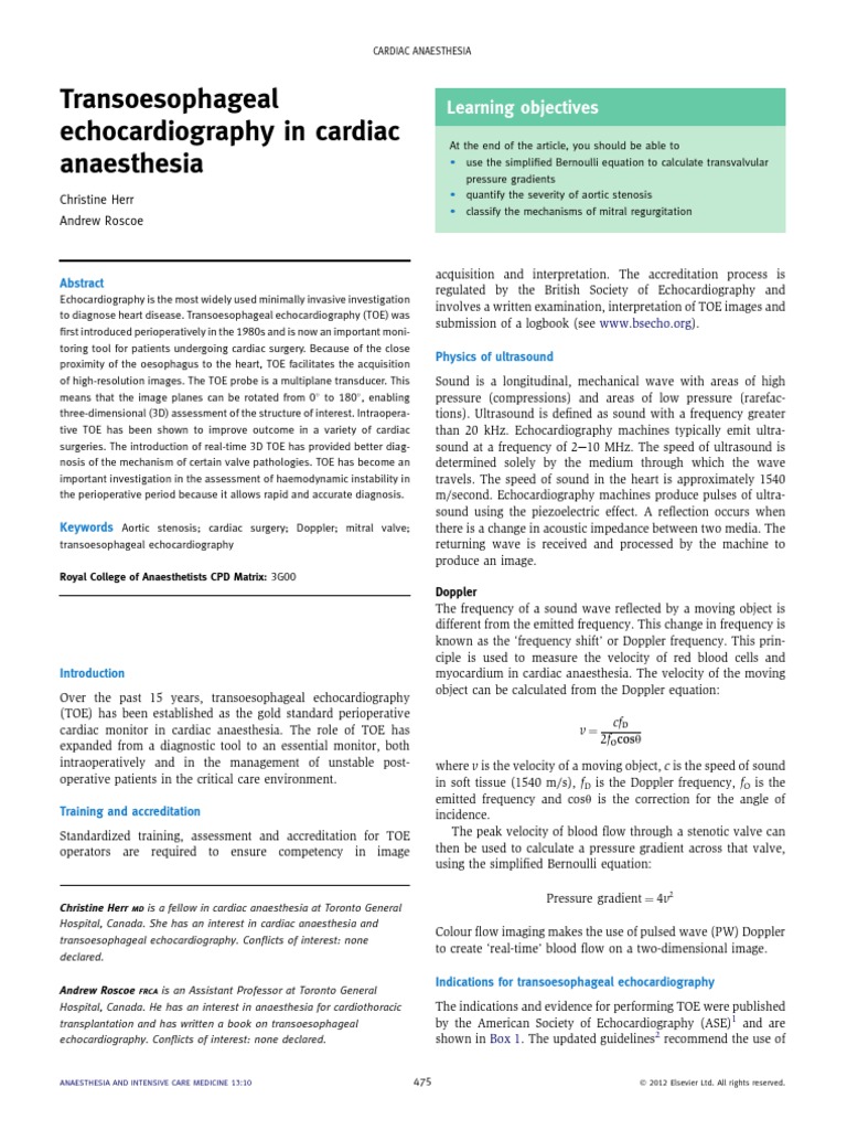 TEE in Cardiac Anaesthesia | PDF | Heart | Heart Valve