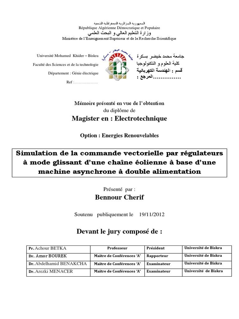 Simulation de La Commande Vectorielle Par Régulateurs À Mode Glissant D ...