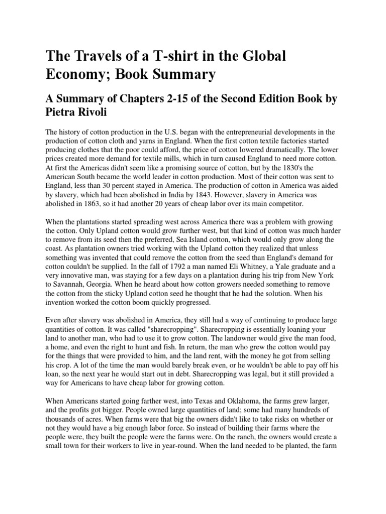 Travels of A Tshirt Summary - Sample | PDF | Cotton | Farms