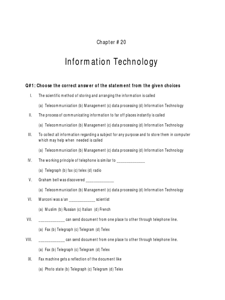 Information Technology: Chapter # 20 | PDF | Telegraphy | Telephone