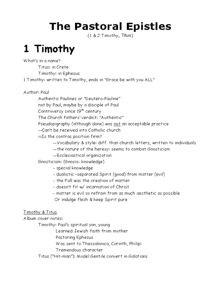 The Pastoral Epistles 1 Timothy | PDF | Saint Timothy | Canonical Epistles