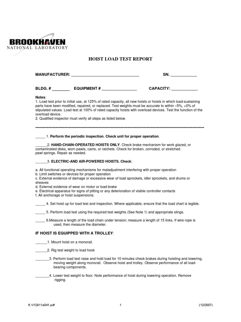 Hoist Load Test Report | PDF | Wear | Suspension (Vehicle)