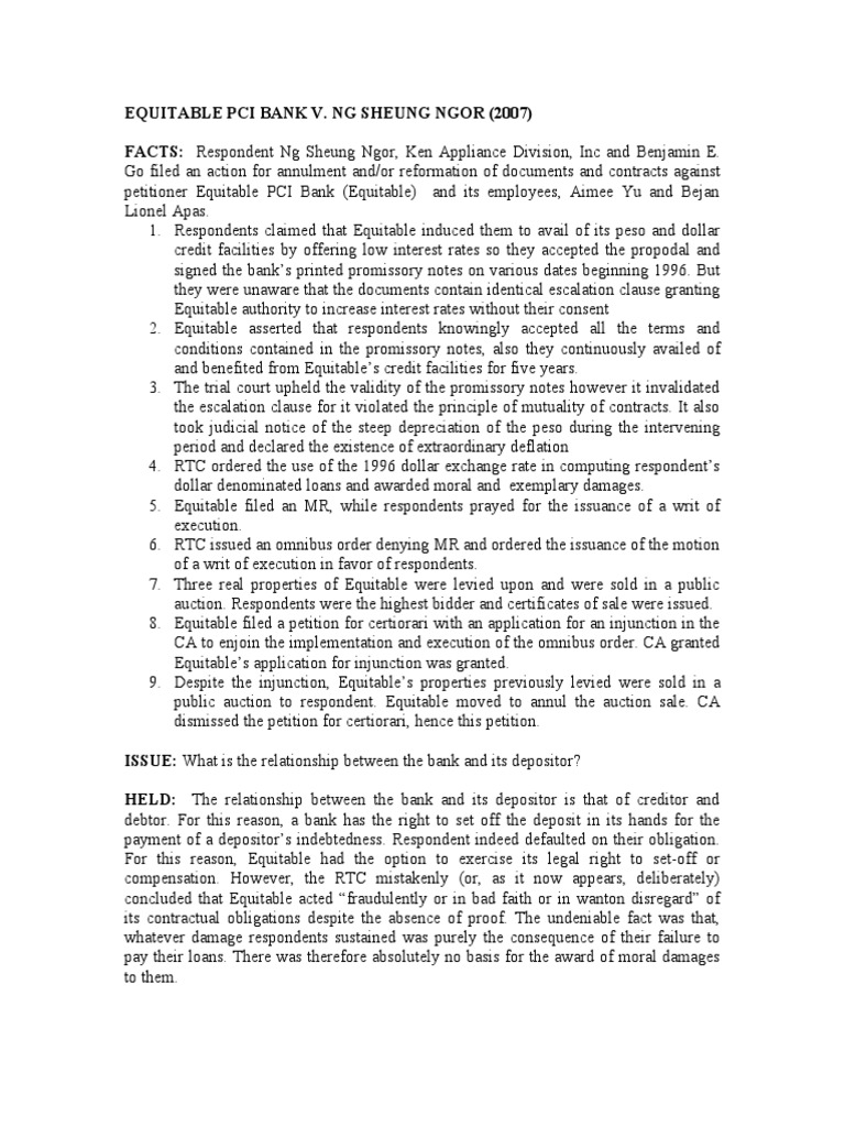 Equitable PCI Bank vs. Ng Sheung Case Summary | PDF | Common Law ...