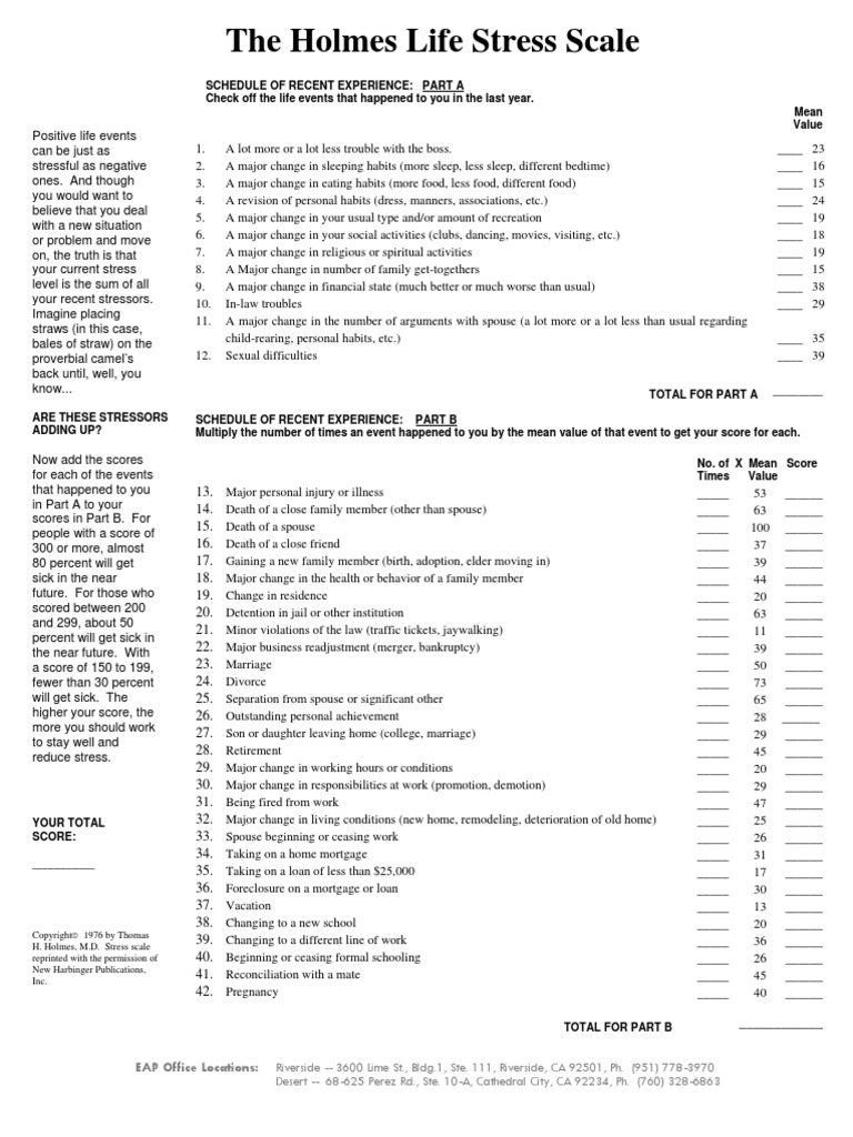 The Holmes Life Stress Scale | Stress (Biology) | Self-Improvement