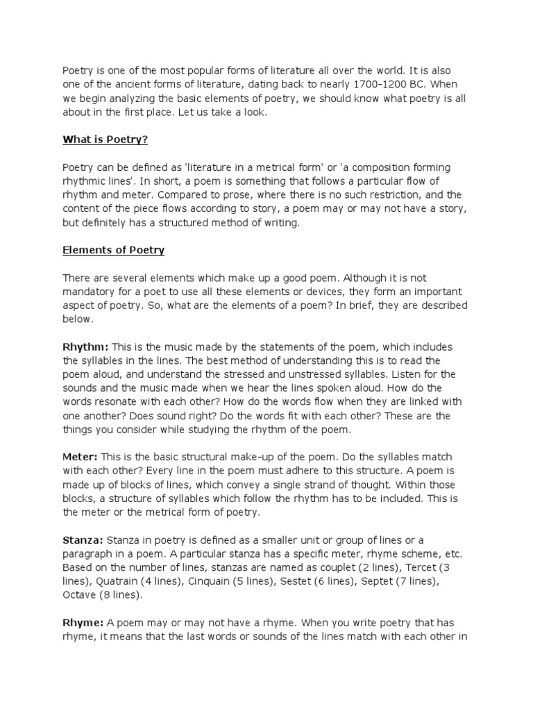 Elements of Poetry | PDF | Metre (Poetry) | Poetry