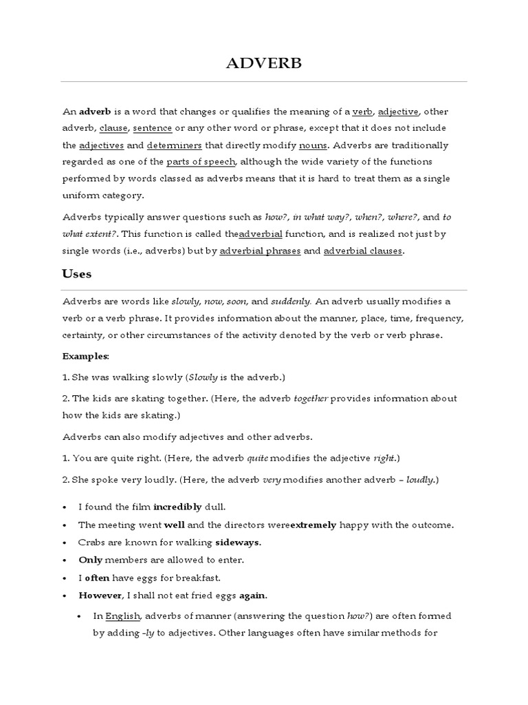 Adverb | PDF | Adverb | Part Of Speech