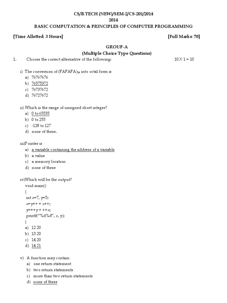 CS 201 (Wbut) | PDF | C (Programming Language) | Integer (Computer Science)