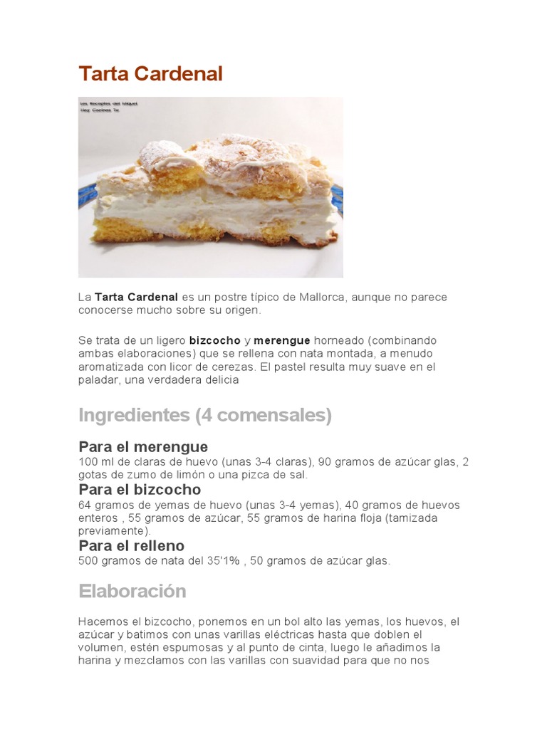 Tarta Cardenal | PDF | Merengue | Horneando