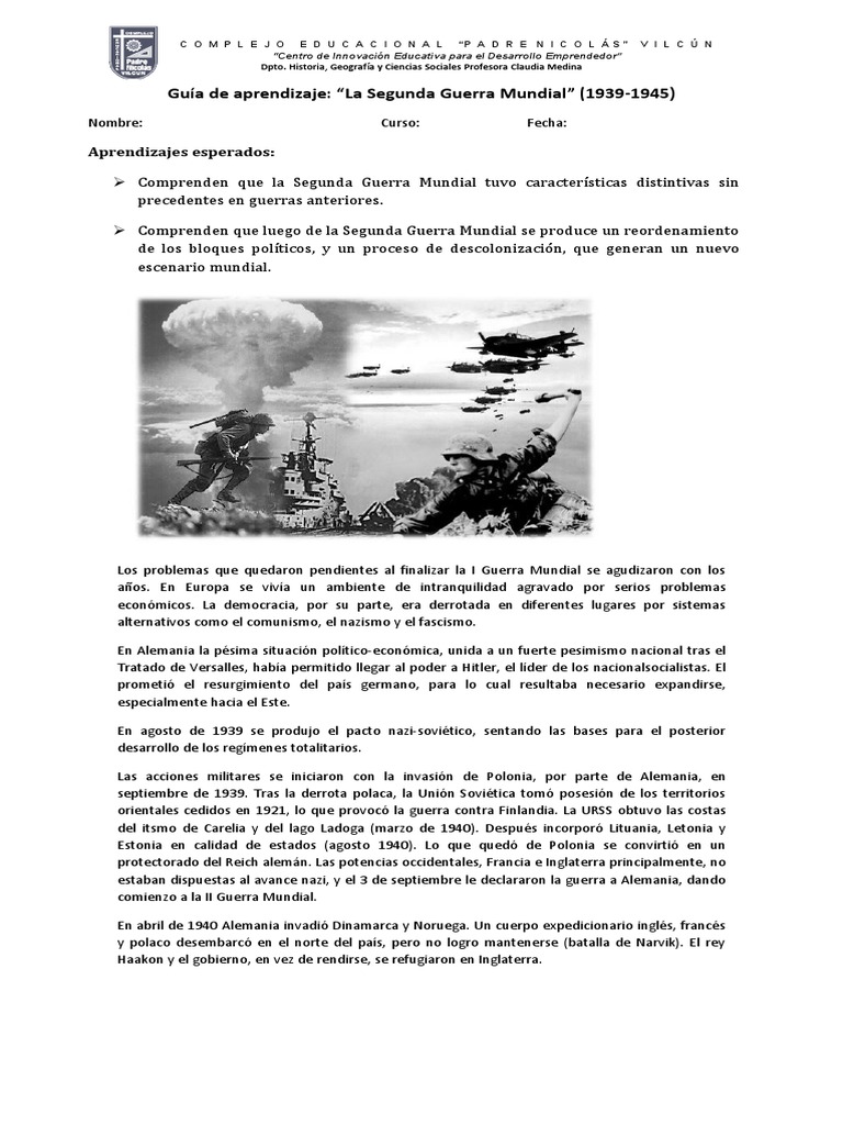 Historia Guia de Aprendizaje Segunda Guerra Mundial | PDF