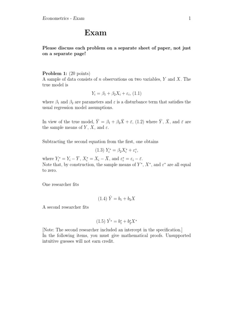 Econometrics Exam | PDF