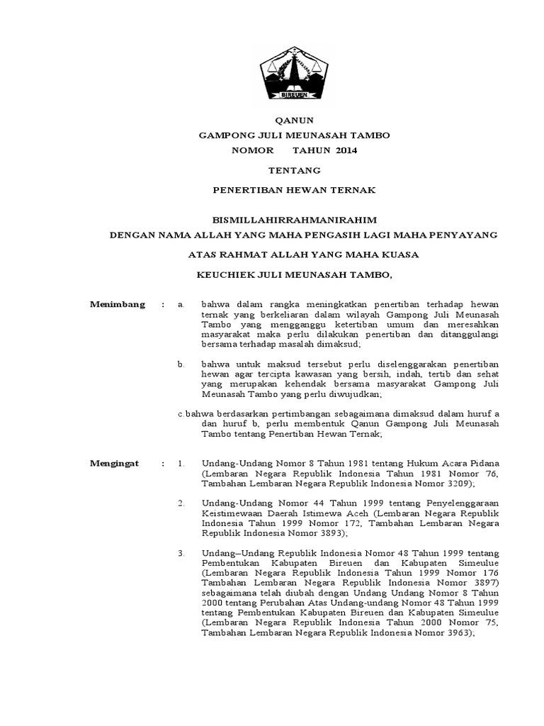 Contoh Ran Qanun Gampong | PDF