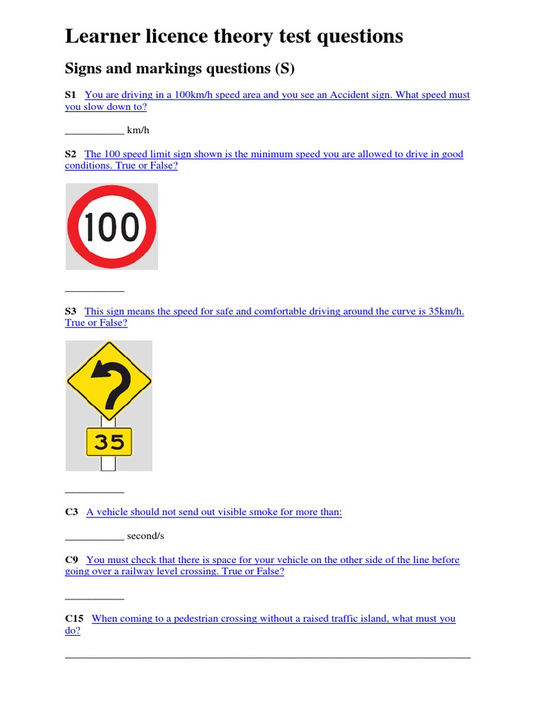 Learner Licence Theory Test Questions | PDF | Traffic | Traffic Light