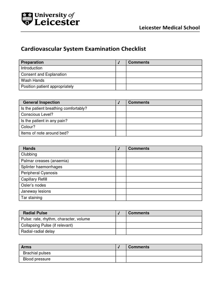 CVS Examination Checklist | PDF
