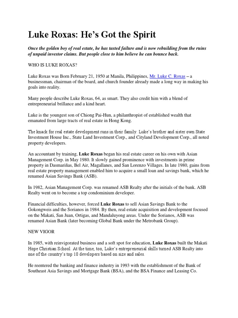 Luke Roxas He Got The Spirit PDF | PDF | Shopping Mall | Business