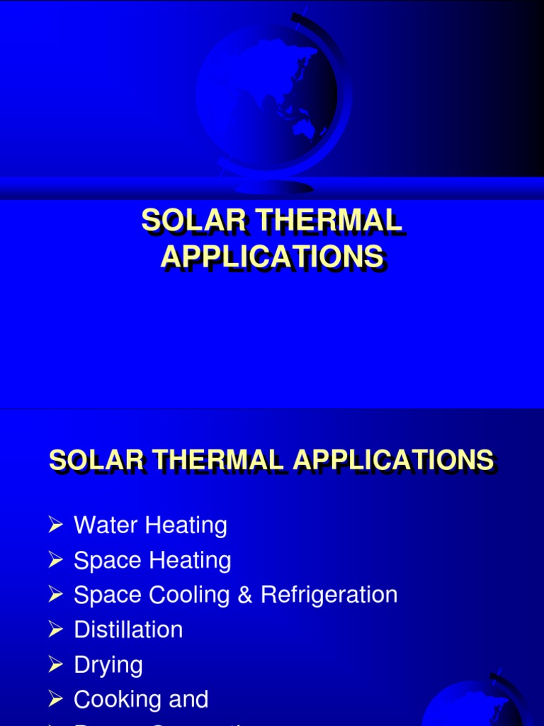Solar Thermal Applications Overview | PDF | Water Heating | Hvac