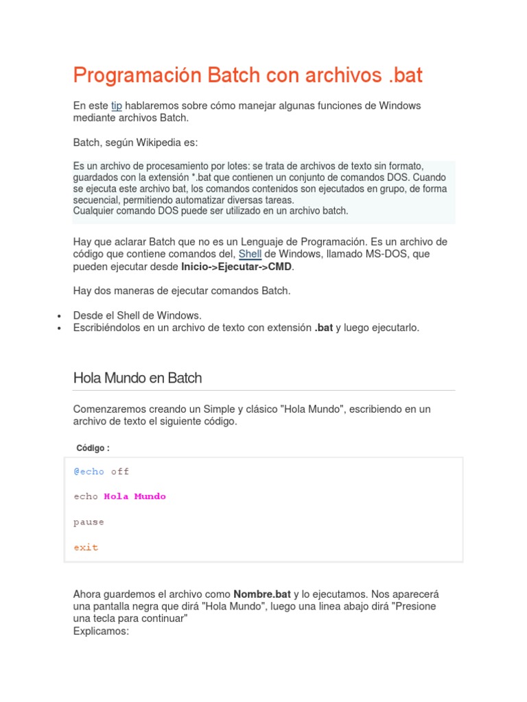 Programación Batch Con Archivos | PDF | Gestión de tecnología de la información | Software del ...