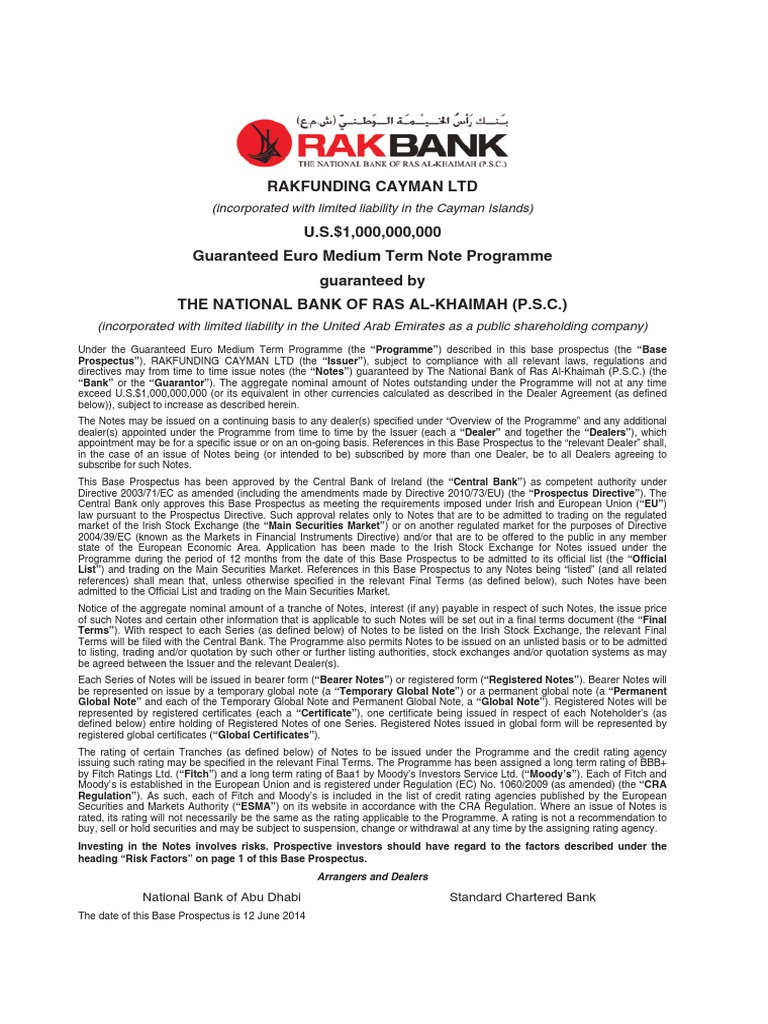 Rak Base Prospectus - Edisclaimer | PDF | Banks | Loans