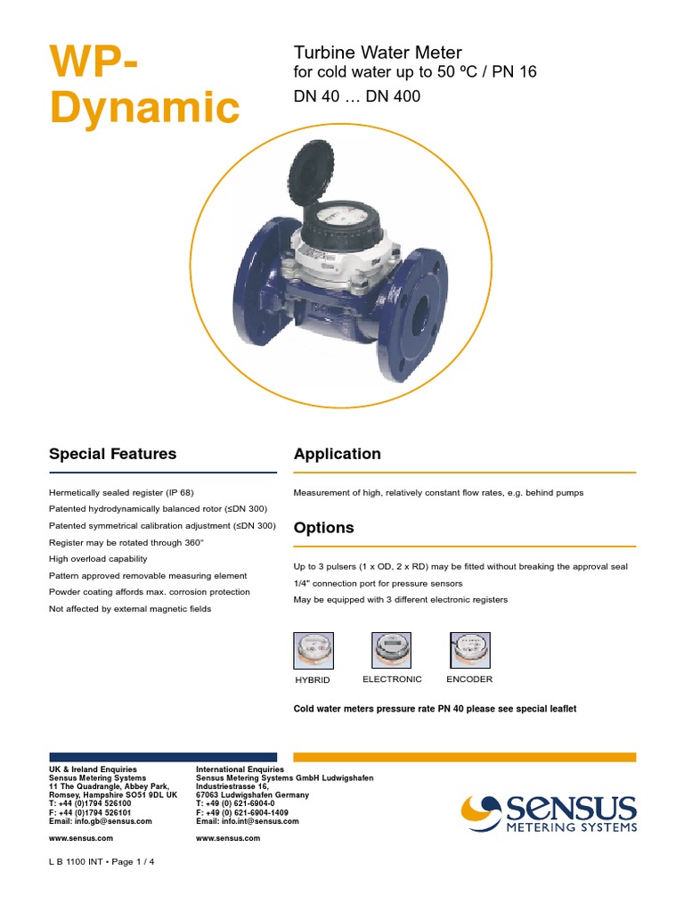 Sensus WP Dynamic Cold Water Meter (DN40-300) | PDF | Mechanical ...
