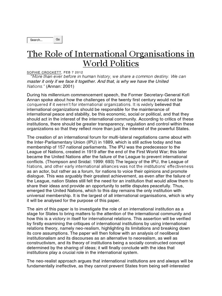 Importance of International Organizations | PDF | International ...