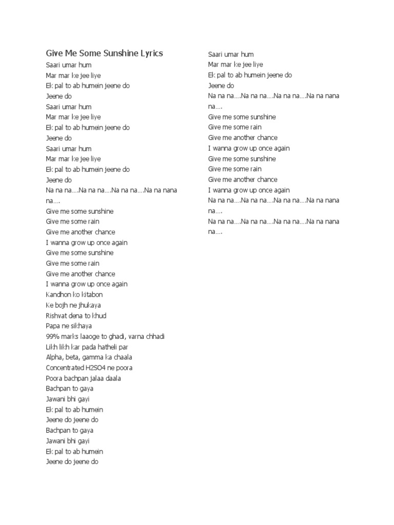 Give Me Some Sunshine Lyrics | PDF