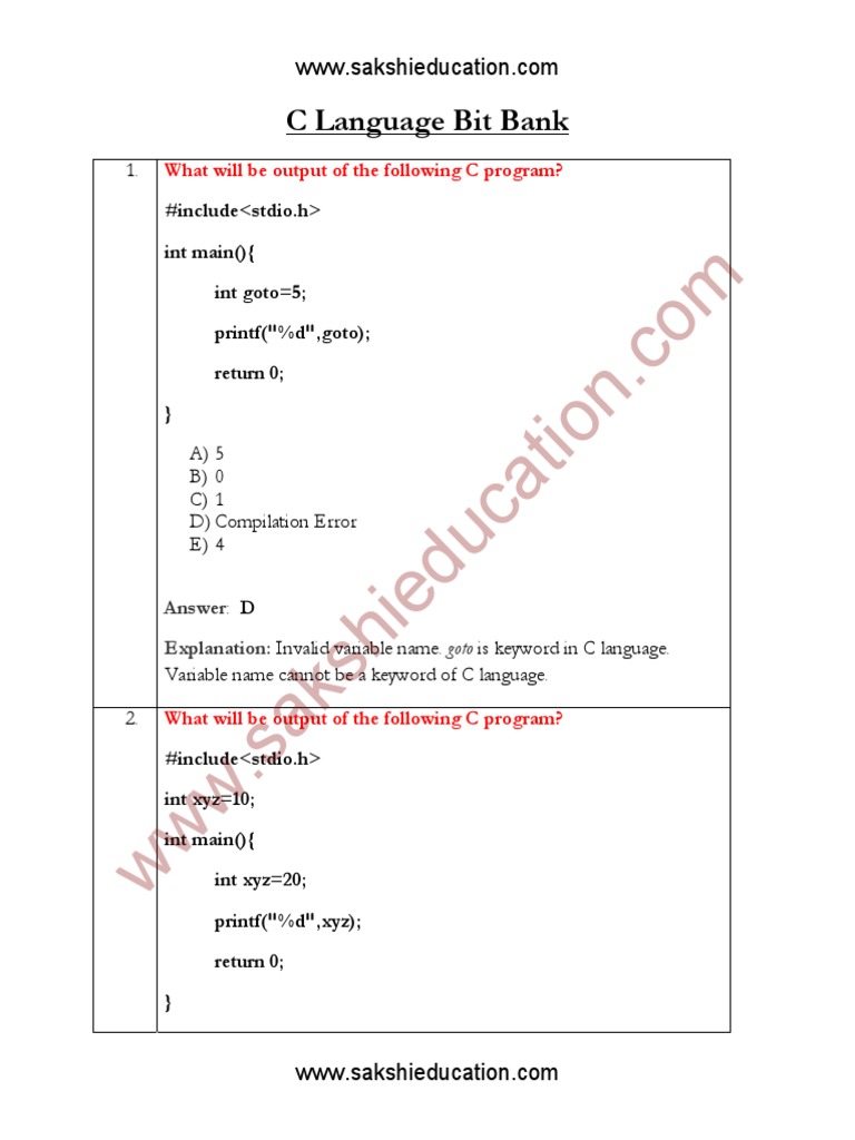 C Language Questions Answers Explanation Pointer Computer Programming C Programming Language 6411
