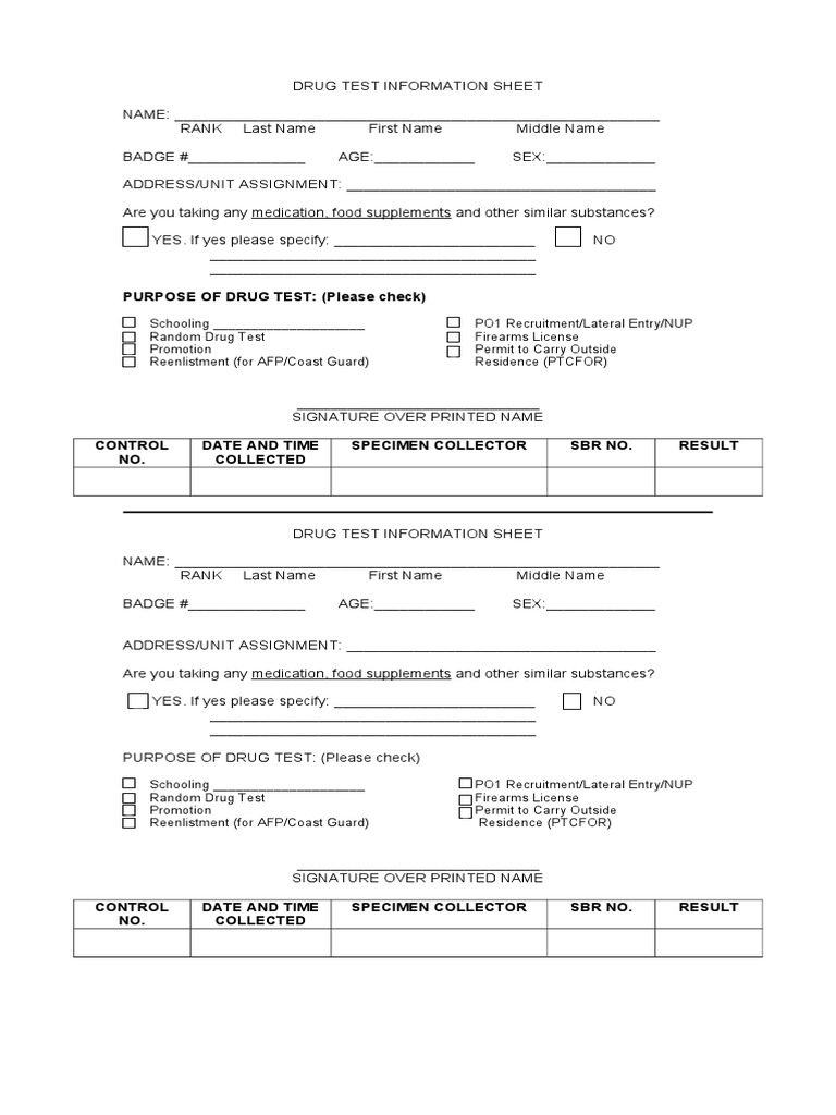 Drug Test Information Sheet | PDF