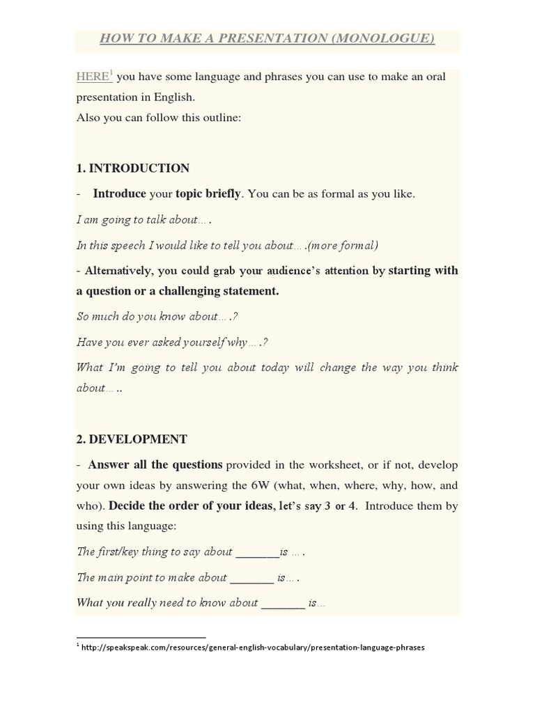 How To Make A Presentation (Monologue) | PDF | English Language | Question