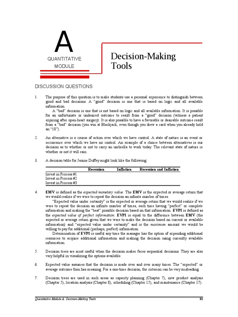 Decision-Making Tools: Quantitative | PDF | Decision Making | Business