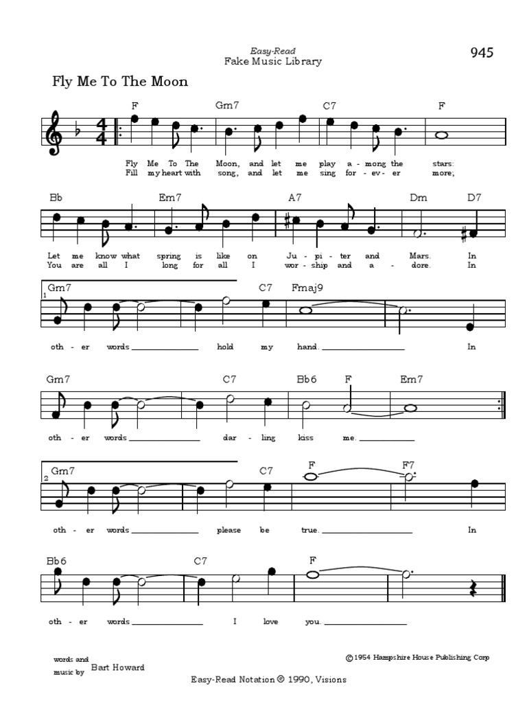 Fly Me To The Moon Lead Sheet Pdf Songs Written