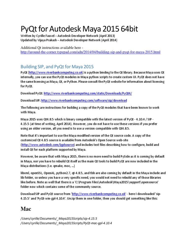 PyQt For Autodesk Maya 2015 64bit | PDF | Autodesk Maya | Software