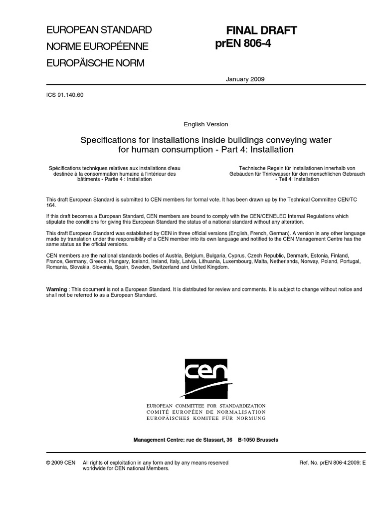 BS en 806 4 2009 | Download Free PDF | Plumbing | Pipe (Fluid Conveyance)