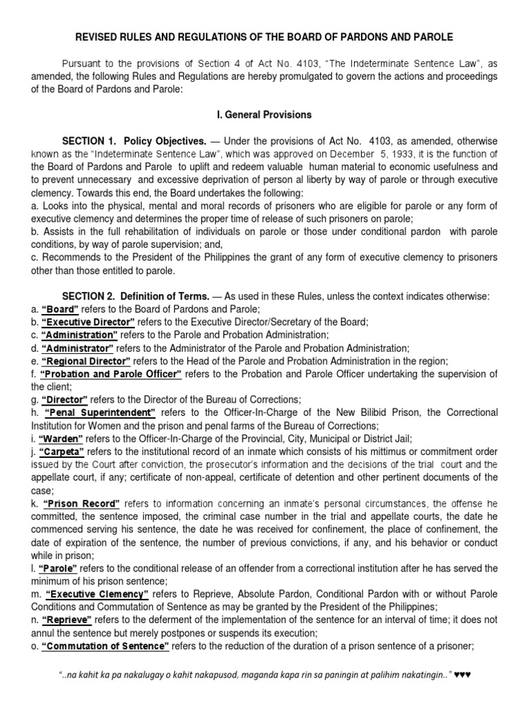 Revised Rules and Regulations of The Board of Pardons and Parole | PDF ...