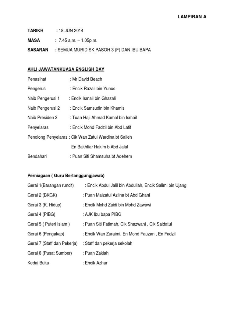 Ahli Jawatankuasa English Day | PDF