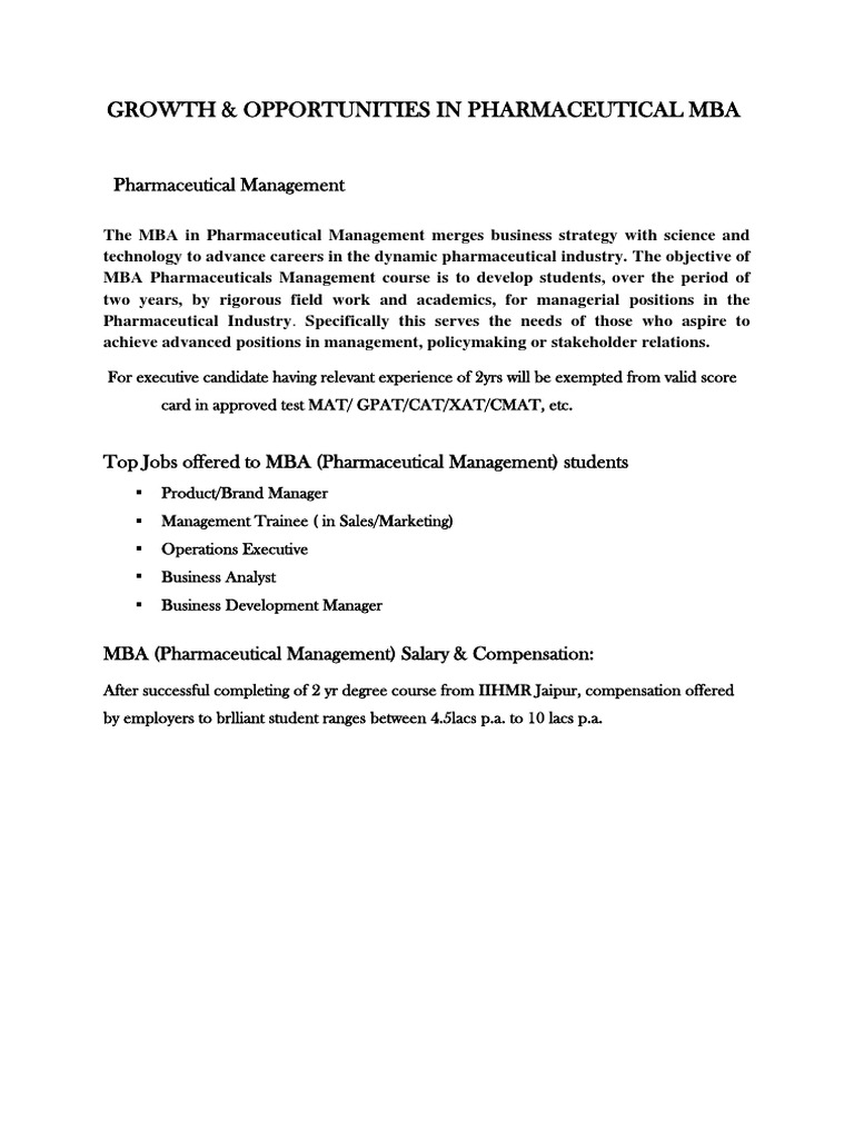 Pharma MBA: Career Growth & Roles | PDF | Business | Finance & Money ...