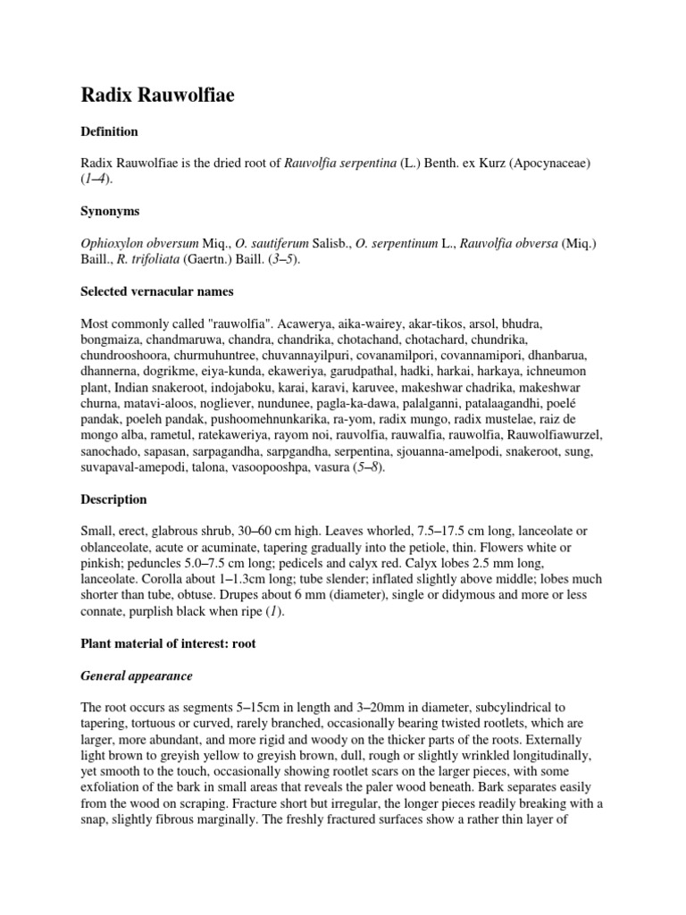 Radix Rauwolfiae | PDF | Wood | Pharmaceutical Drug