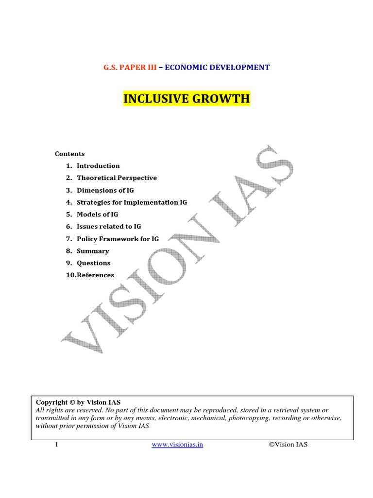 Inclusive Growth Economic Deveopment VISION IAS | PDF | Governance ...