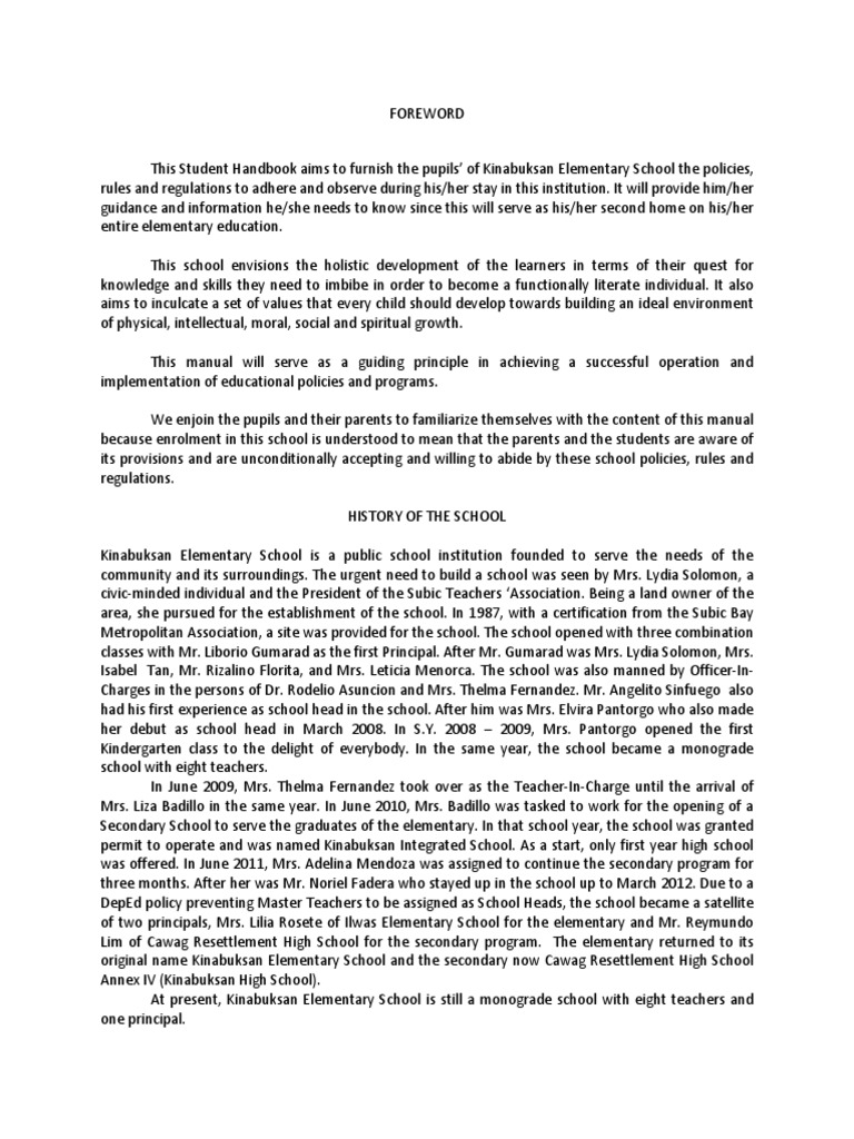 Sample Student Manual | Primary Education | Community